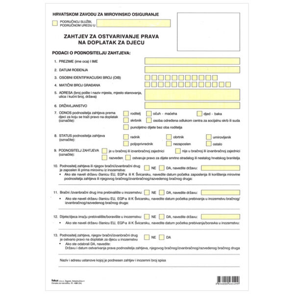 Tiskanica 1 A3 (Prijava-odjava-promjena za osiguranika), obrazac C-A ...