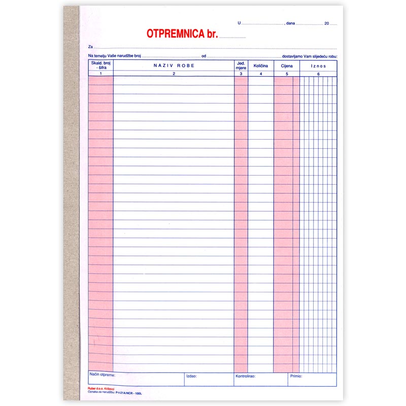 Otpremnica A4, obrazac P-I-21A/NCR Ruber - Dantkom